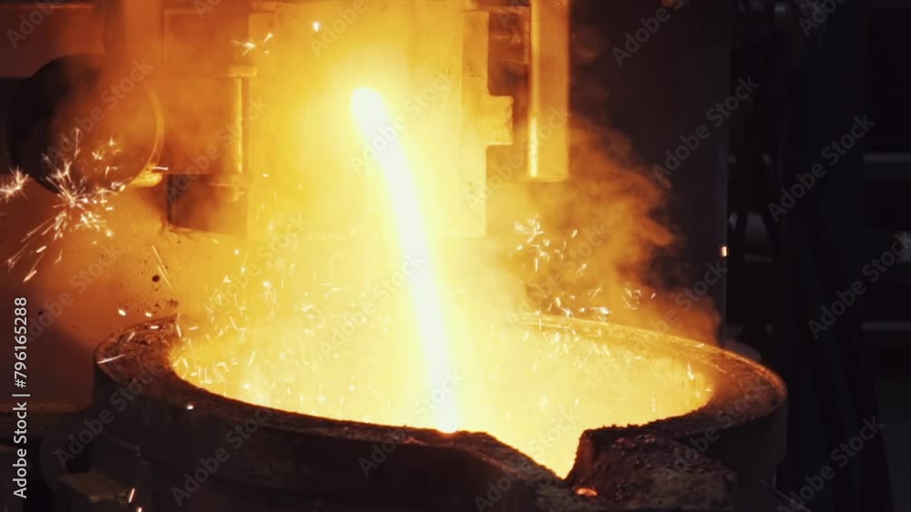 Vidéo Stock A Stream of hot molten metal is pouring into the casting ...