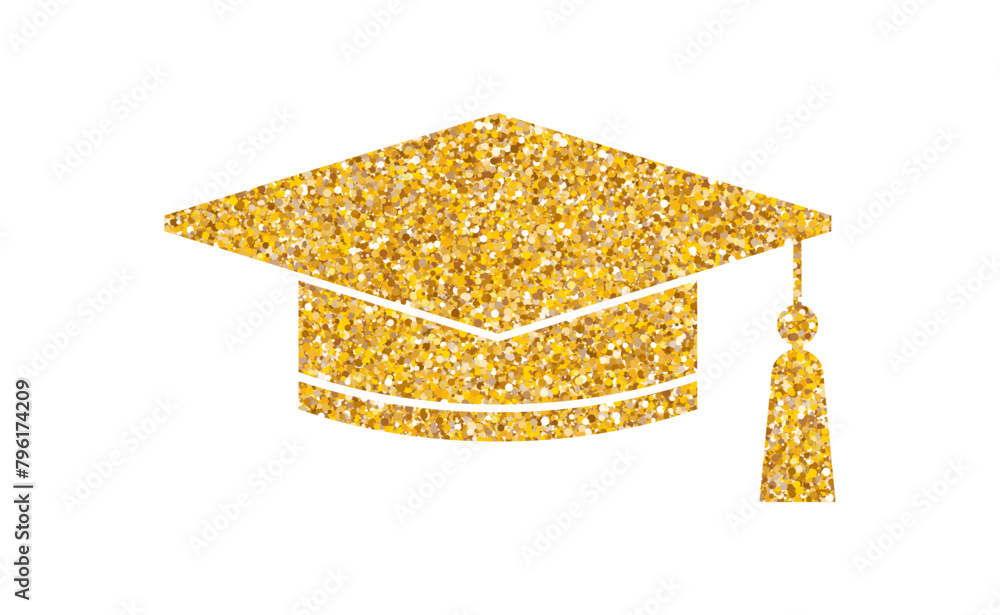 Graduation hat glitter logo. Graduate cap flat sparkling luxury gold ...