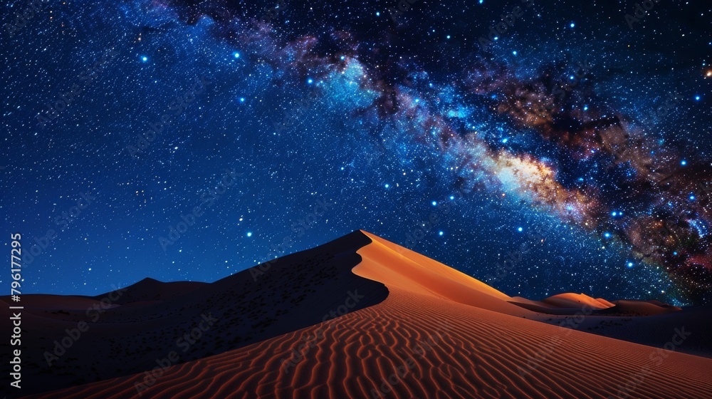 A mesmerizing night scene of a vast desert landscape illuminated by the ...