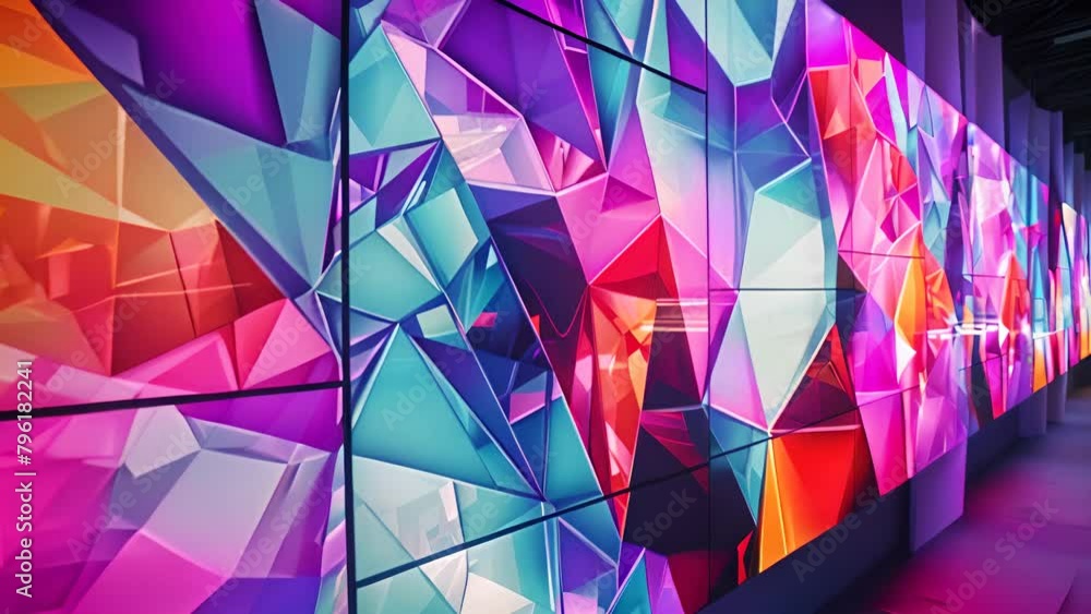 A colorful wall with many different shapes and colors. The wall is made ...