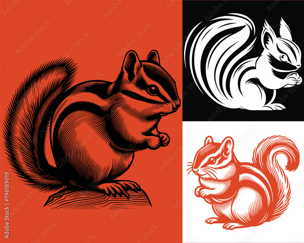 Black Chipmunk vector. Squirrel with acorn vector silhouette icons ...