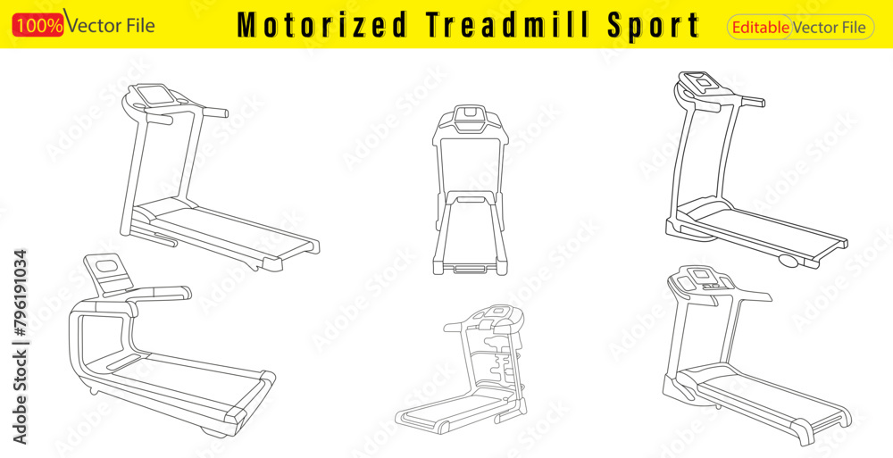 Set motorized treadmill sport outline drawing motorized treadmill ...