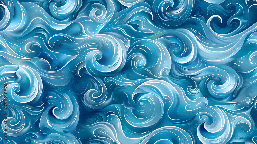 A seamless pattern illustrating ocean waves in calming shades of blue ...