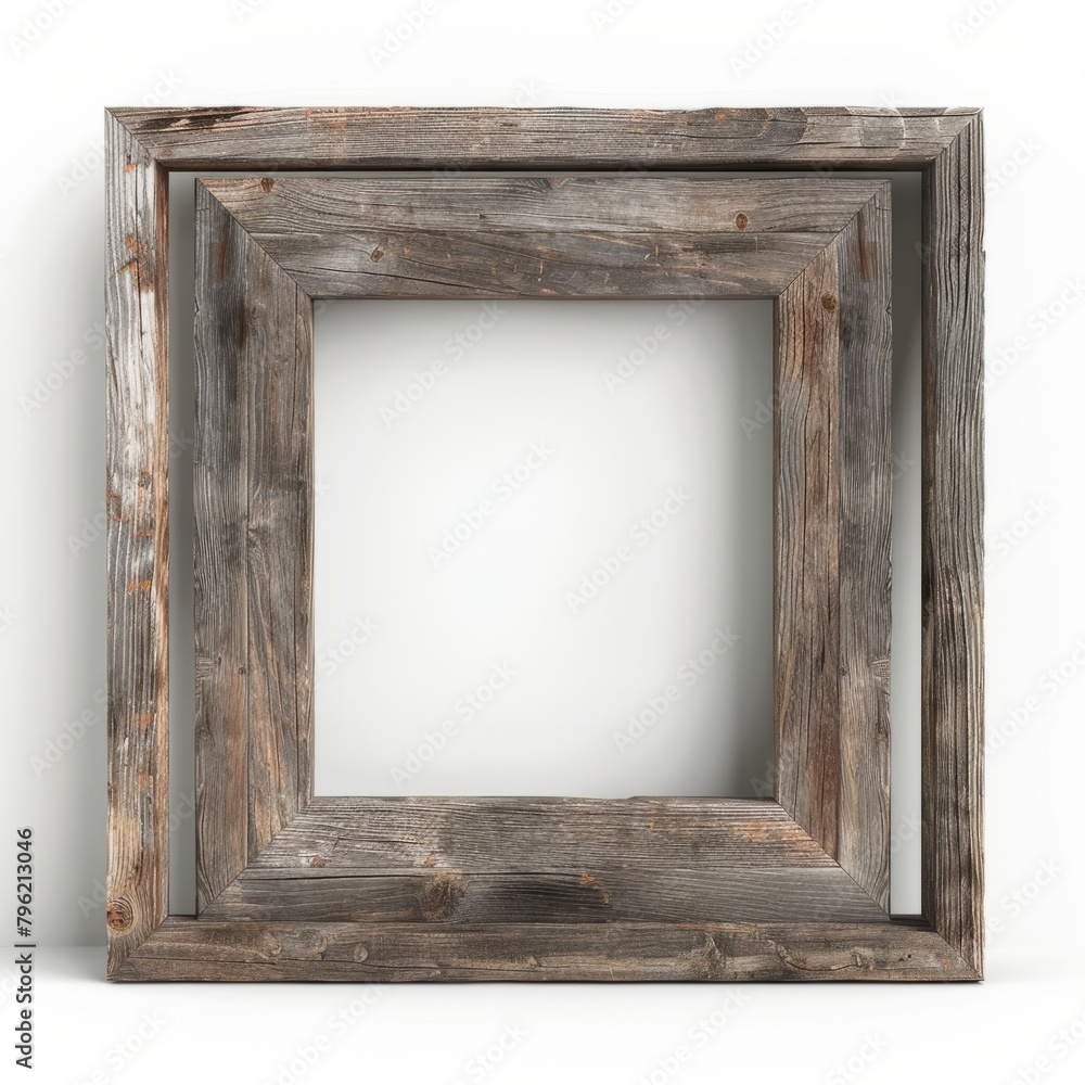 3D Render of a rustic barnwood photo frame with a weathered finish, on ...