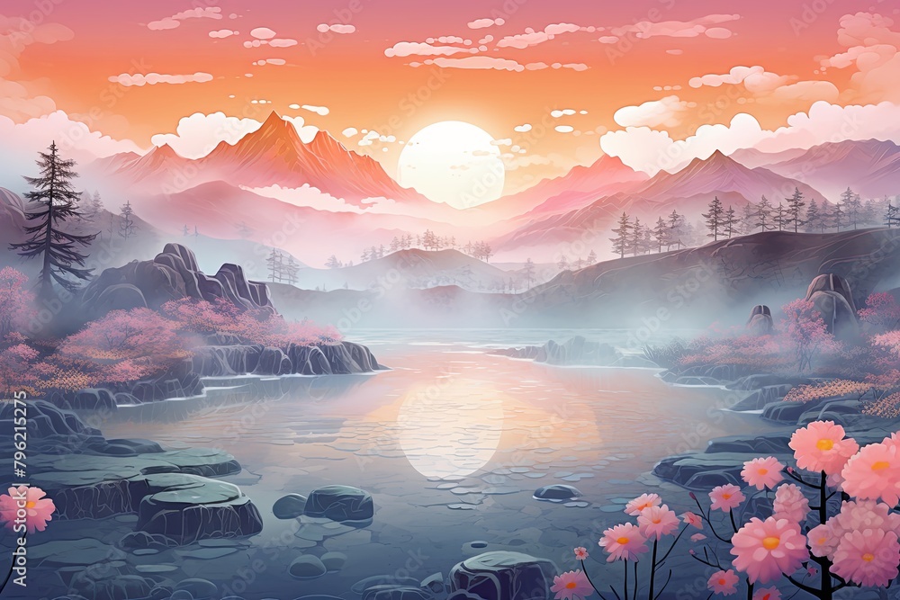 Steamy Hot Spring Gradients Poster: Misty Spring Landscape Dreamscape ...