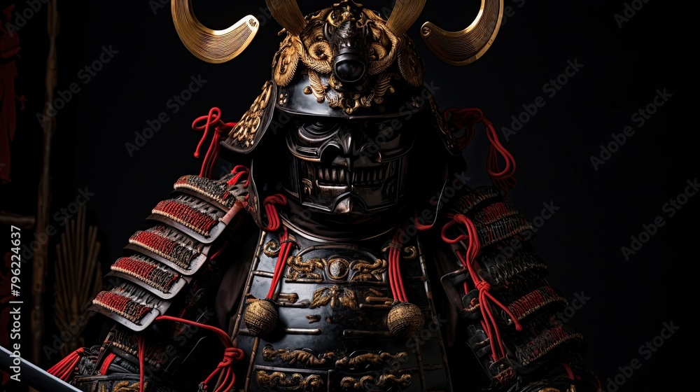 Traditional samurai standing proudly in full armor. Japanese aesthetics ...