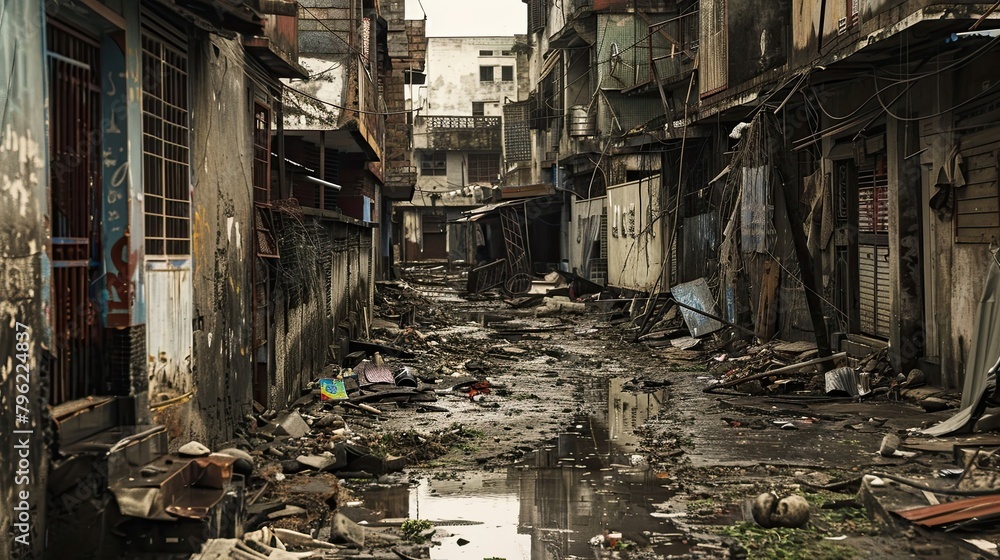 Urban blight and crumbling infrastructure in impoverished country ...