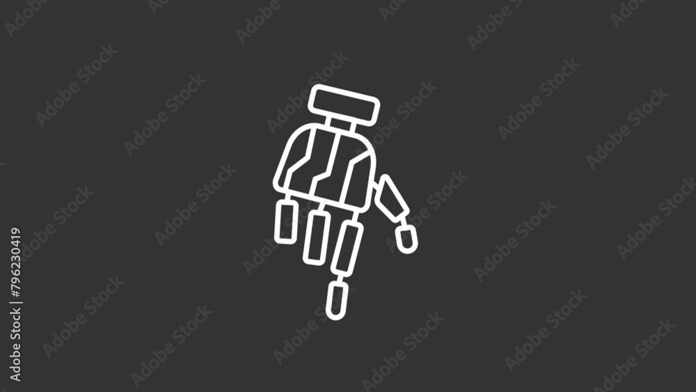 Animated robot hand touch white icon. Robotic hand touches water line ...