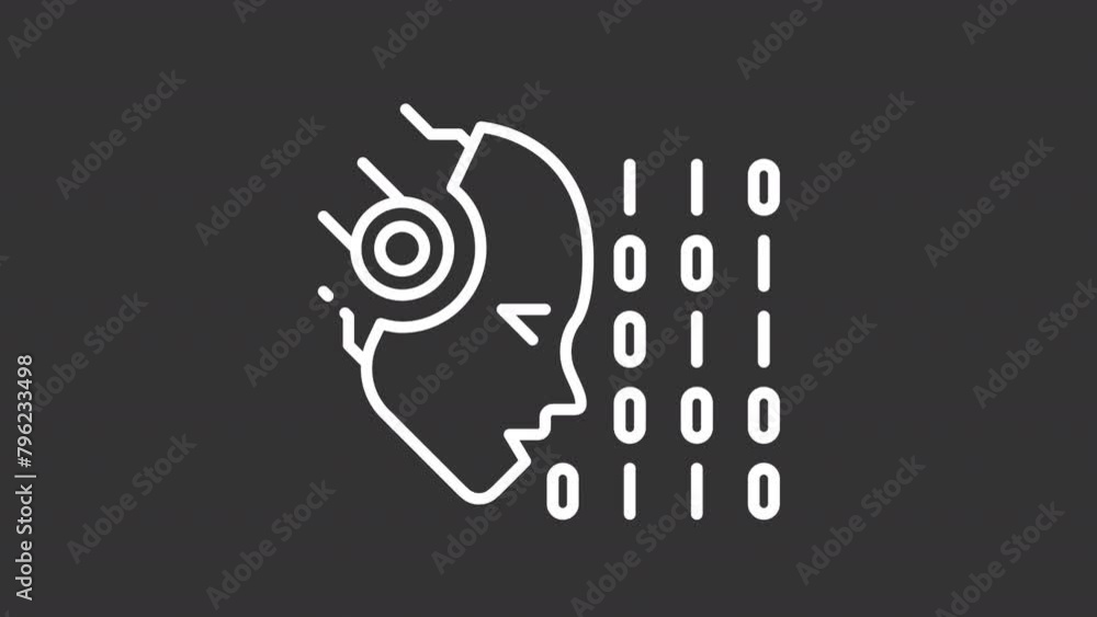 Vidéo Stock AI codes white line animation. Animated robotic head and ...