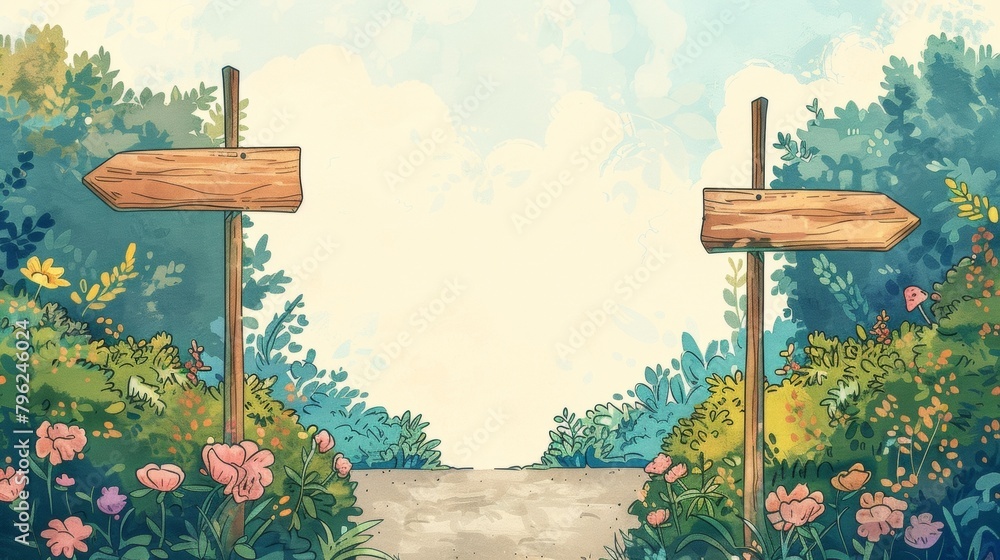 Blank mockup of whimsical Art Walk directional signs with handdrawn ...