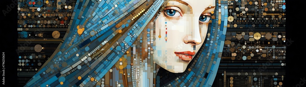 Illustrate a Renaissance paradox using pixel art techniques at an eye ...