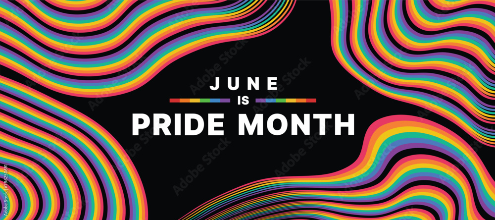 June is pride month Text in abstract long curve rainbow colorful pride ...