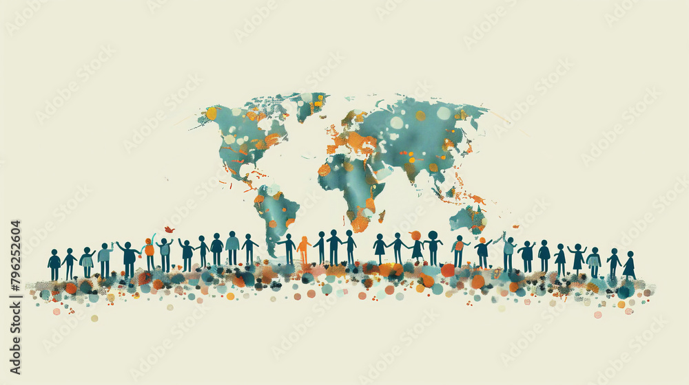 Illustration of people of diverse silhouettes standing together under a ...