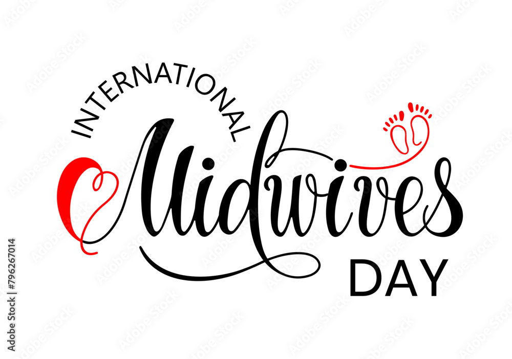 Vetor de Midwives day, 5 may. Baby feet and heart silhouette ...