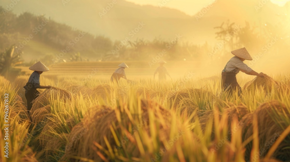 The beauty of rural simplicity unfolds as farmers harvest rice by hand ...