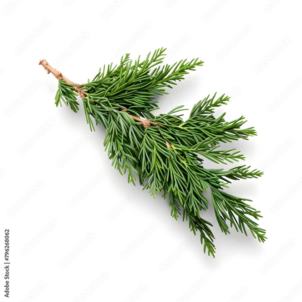 tree branch with cones on white background, Juniperus squamata or ...