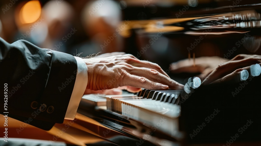 skilled pianist playing a grand piano, showcasing the elegance of the ...