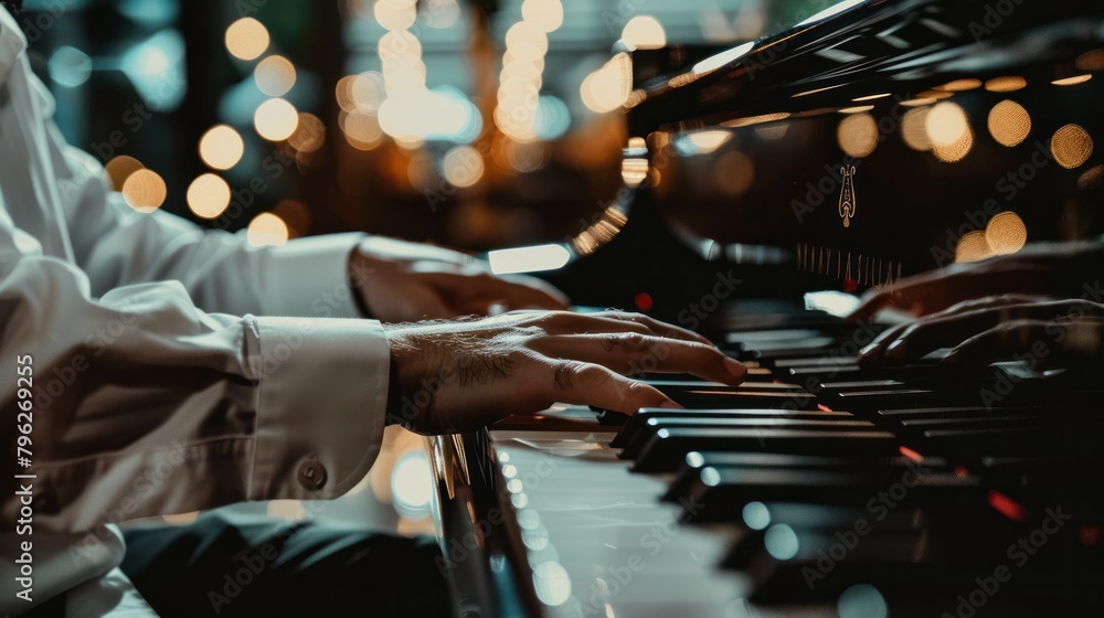 skilled pianist playing a grand piano, showcasing the elegance of the ...