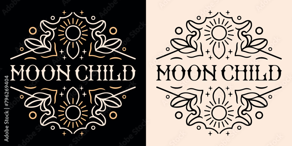 Moon child moonchild lettering round badge retro vintage celestial ...