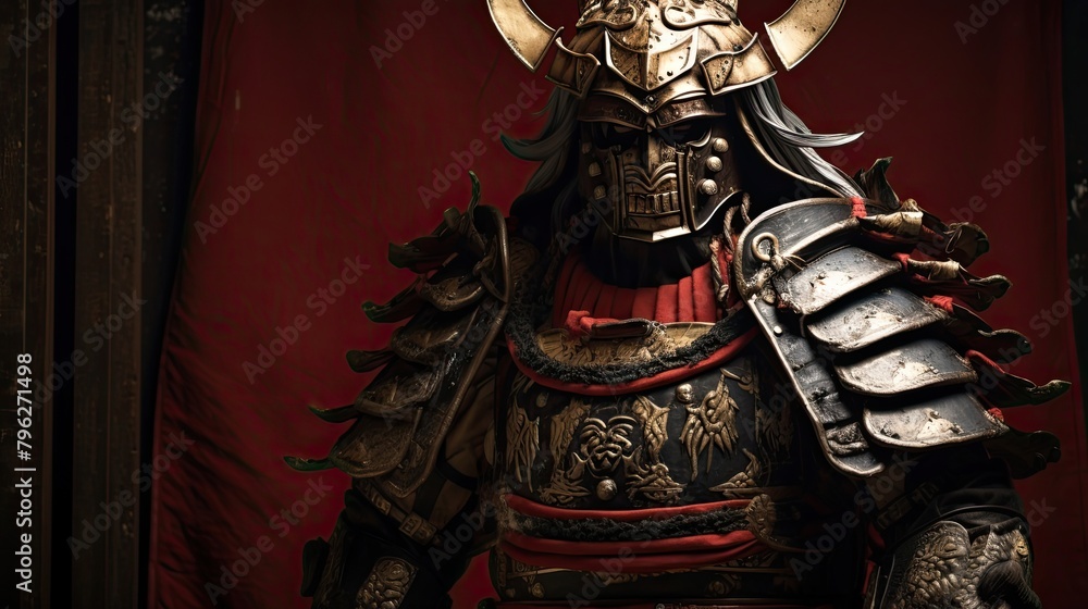 Traditional samurai standing proudly in full armor. Japanese aesthetics ...