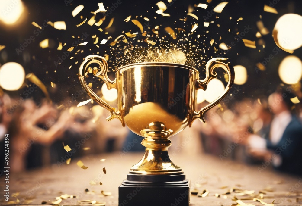 'confetti holding cup hands gold people's Trophy it flying award ...
