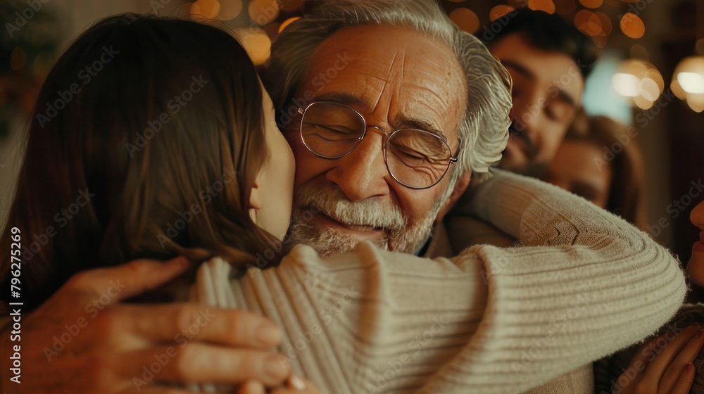 heartwarming moment of a senior man receiving a loving hug from his ...