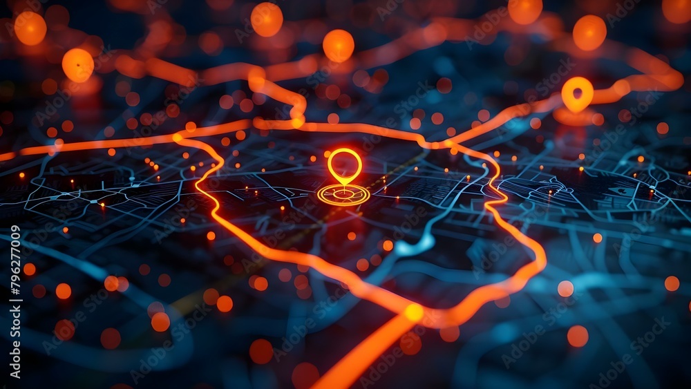 High-quality K HD animated GPS tracking map with dynamic markers. Concept GPS tracking, K HD ...