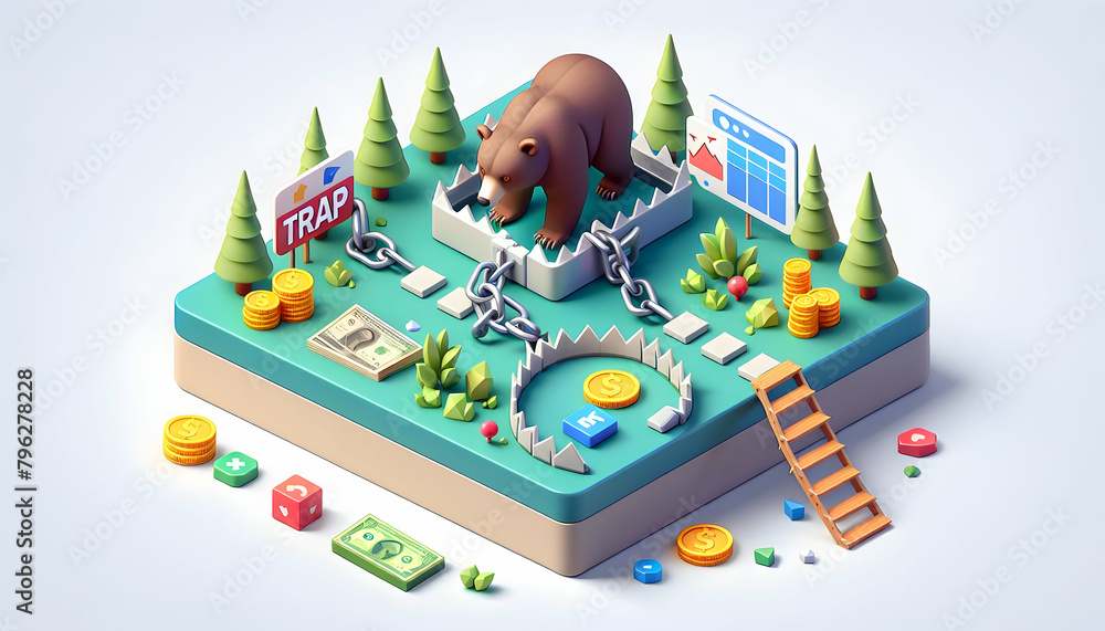 3D Flat Icon: Bear Trap and Navigating Pitfalls in a Declining Market ...