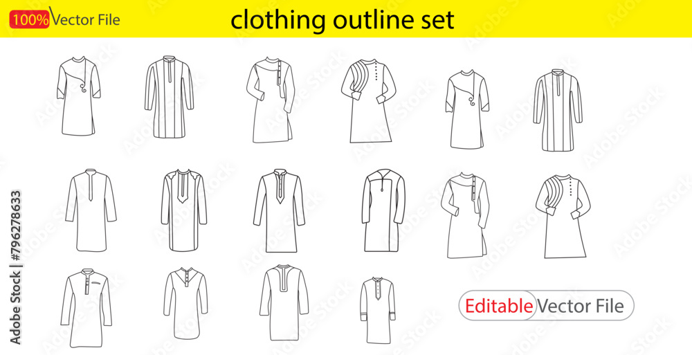 This is Bangla Dress Panjabi outline vector. Panjabi Design. This is ...