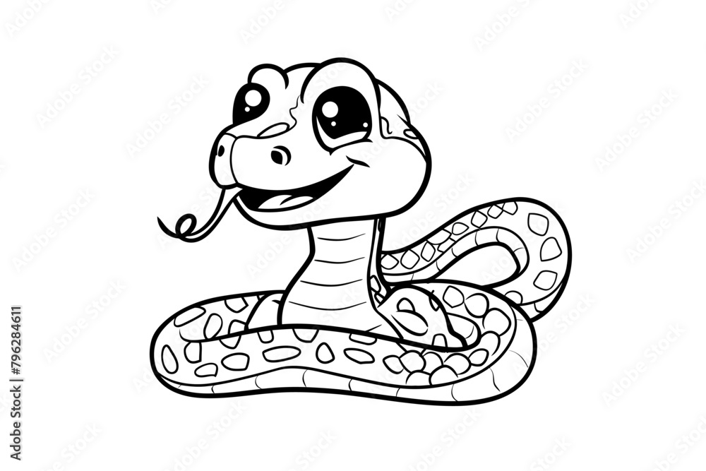 basic cartoon clip art of a Python, bold lines, no gray scale, simple ...