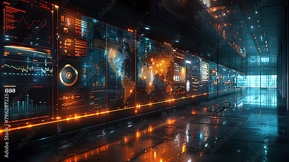 Design a digital visualization of an advanced control center monitoring ...