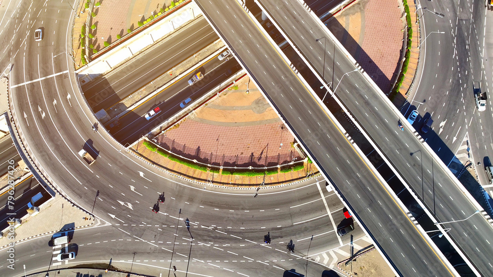 From a drone's eye, the interchange roundabout with tunnel resembles a ...