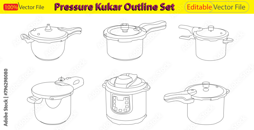 Simple vector Pressure cooker line icon. linear style sign for the ...