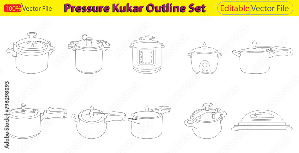 Pressure cooker icon set. Pressure cooker outline vector. Pressure ...