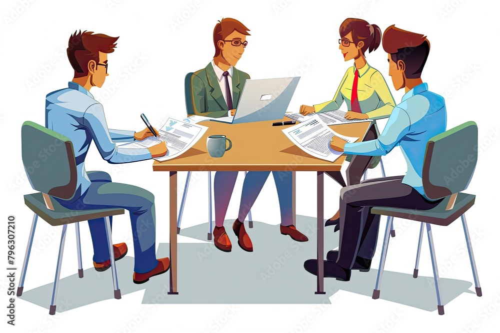 Cartoon Illustration Job seekers complete the necessary paperwork and ...