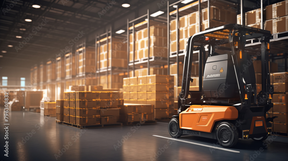 automatic forklift doing storage in warehouse, robotic work in ...