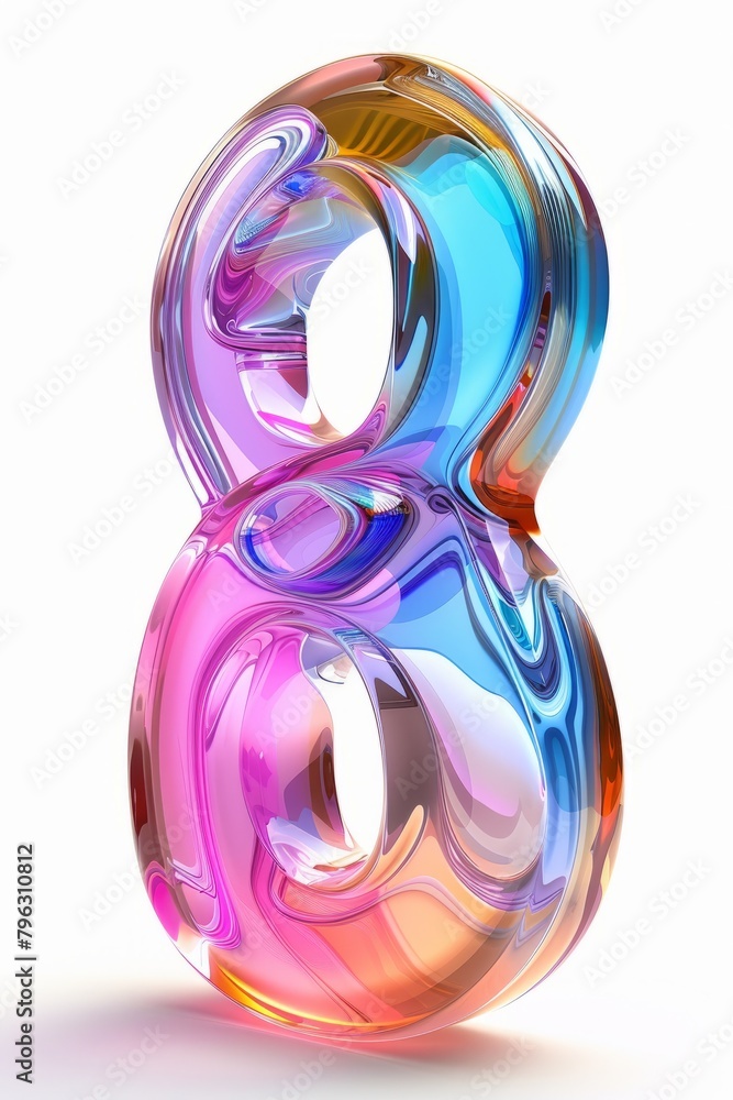 a number "8" icon with a color transparent glass texture, created using ...