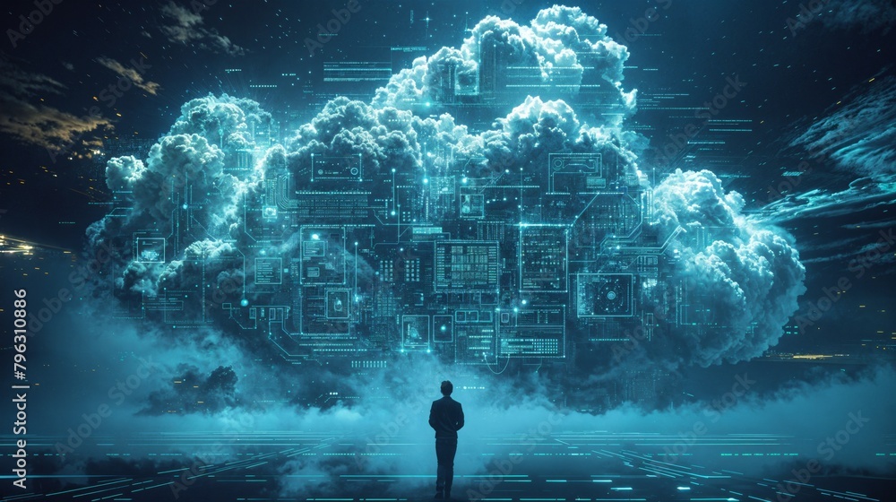 Digital Dreamscape: Surreal Illustration of a Cloud Figure with an ...