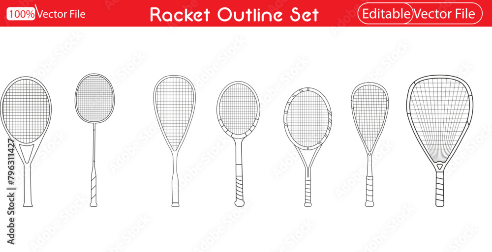 Tennis rackets and ball silhouettes isolated on white background ...