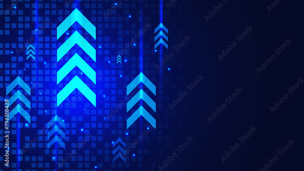 Up arrows with digital pixels and glowing particles. Business, stock ...