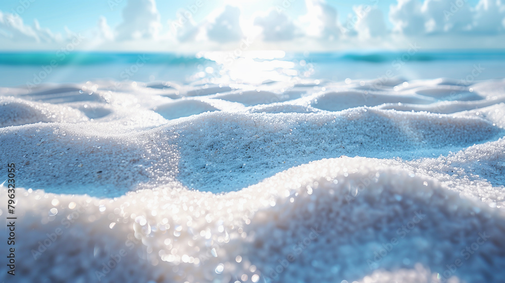 snow-white sand against a background of blue sky and ocean Stock Photo ...