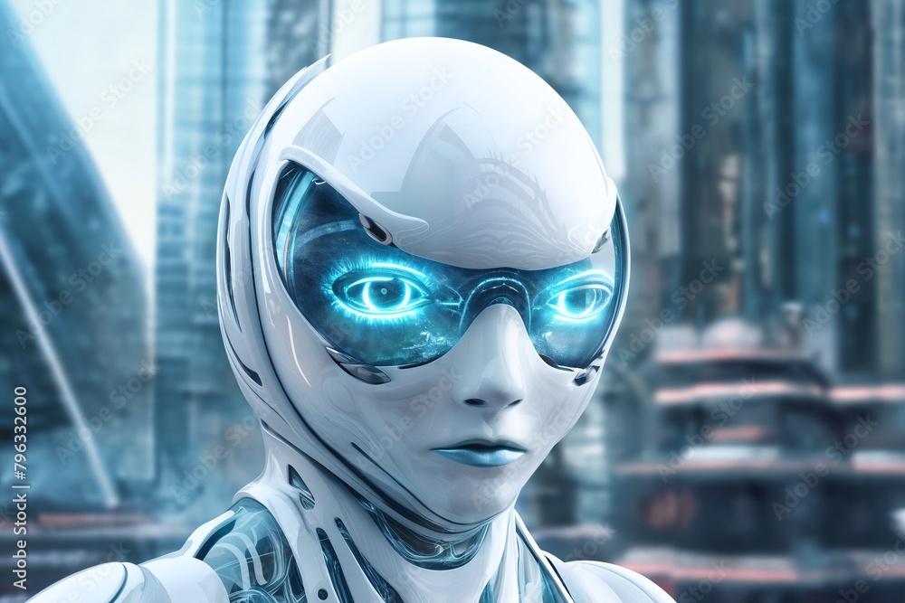 gynoid, a humanoid female android hybrid robot with a female face in a ...