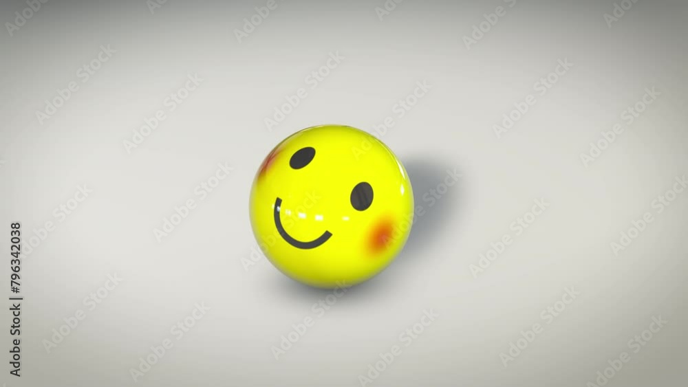 Single smiling emoji falling on ground, digital animation, concept ...