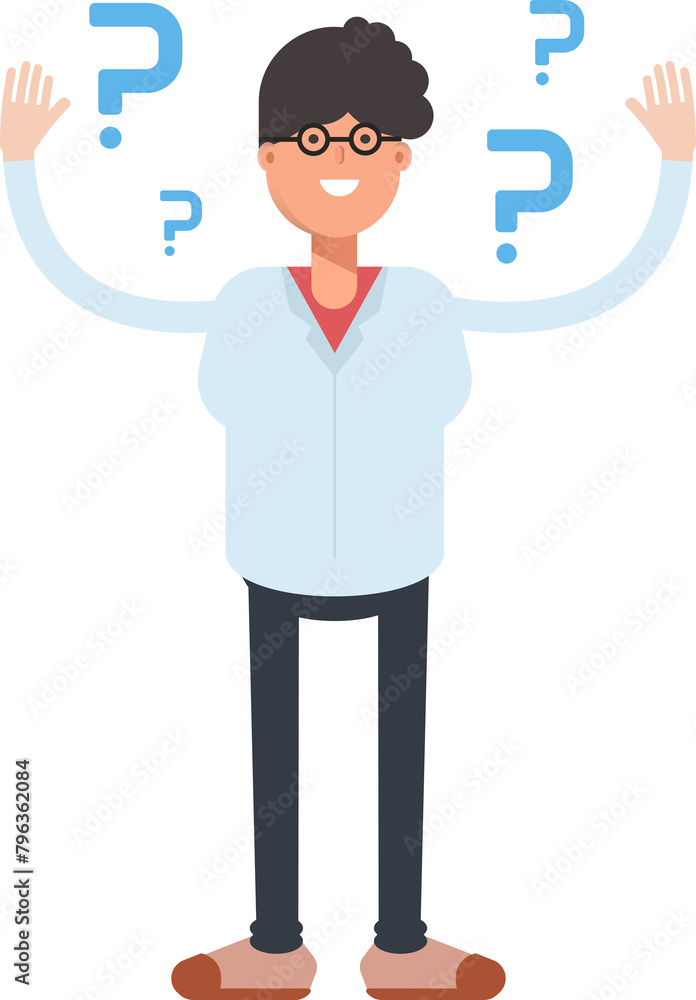 Nerd Boy Character and Question Marks Stock Illustration | Adobe Stock