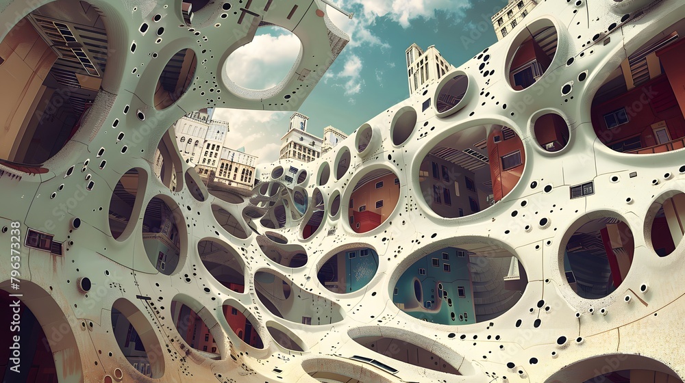 abstract composition of surrealistic architecture, with buildings ...