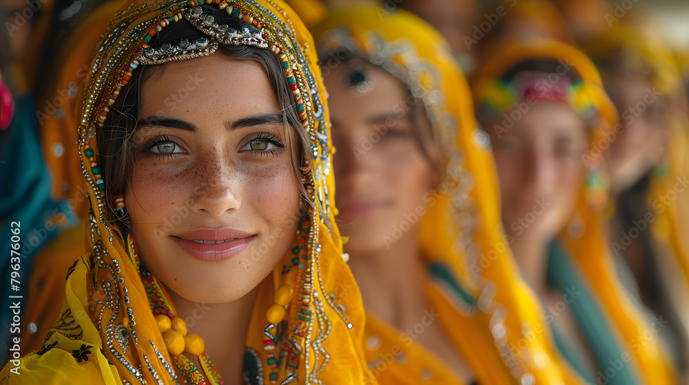 Unity in Diversity, Woman in Hijab Stands Out from Group, Highlighting ...