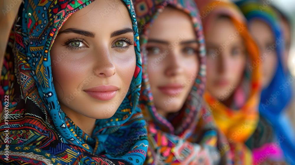 Unity in Diversity, Woman in Hijab Stands Out from Group, Highlighting ...