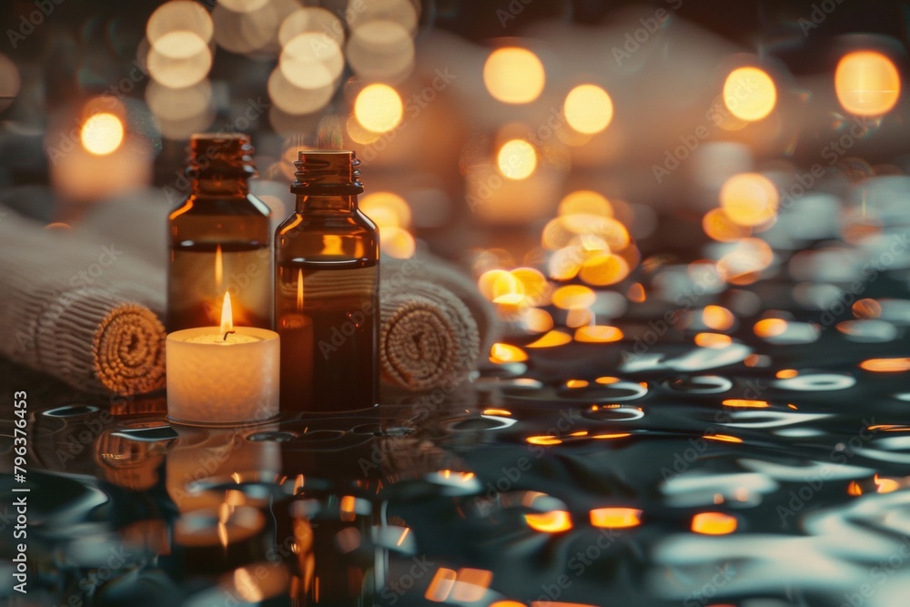 Hyperrealistic close-up of a spa scene: every drop of water on ...