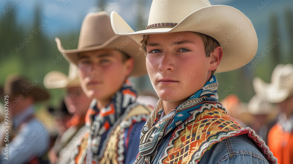 Cowboy dancers perform in distinctive costumes and Stetson hats at the ...