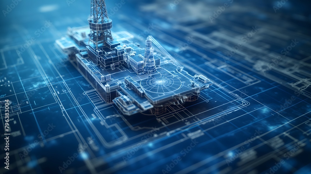 Oil Drilling Platform Blueprint Design with Technical Overlay Stock ...
